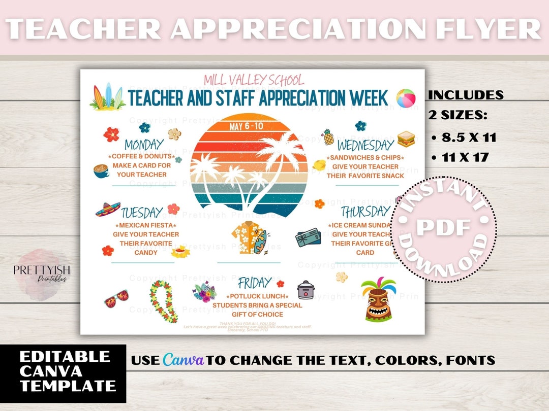 Editable Teacher and Staff Appreciation Week Printables, Printable for ...