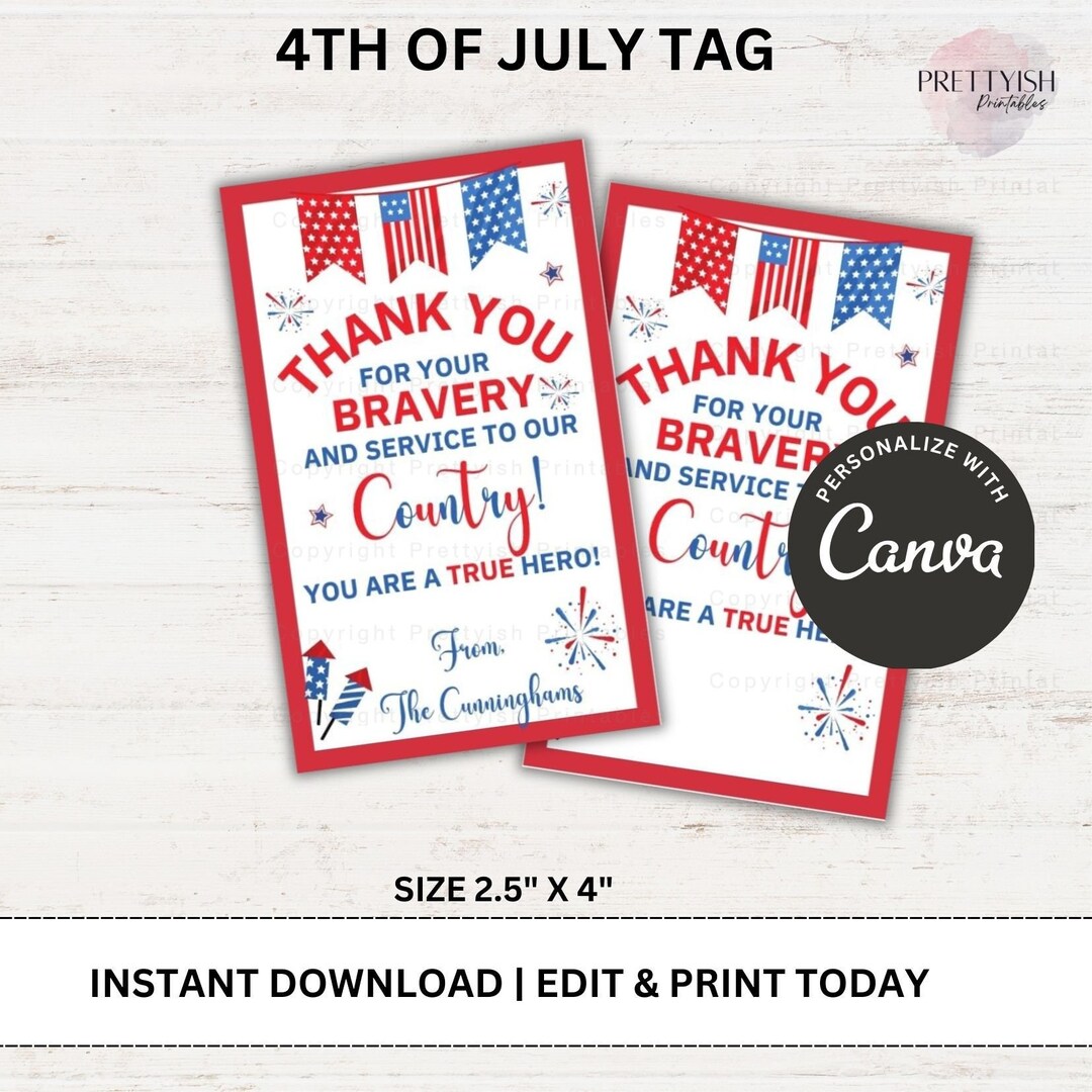 Printable Editable Patriotic Veteran's Day Gift Tag, Thank You for Your ...