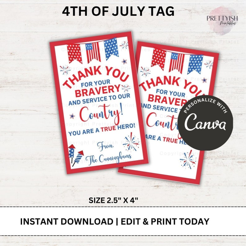 Printable Editable Patriotic Veteran's Day Gift Tag, Thank You for Your ...