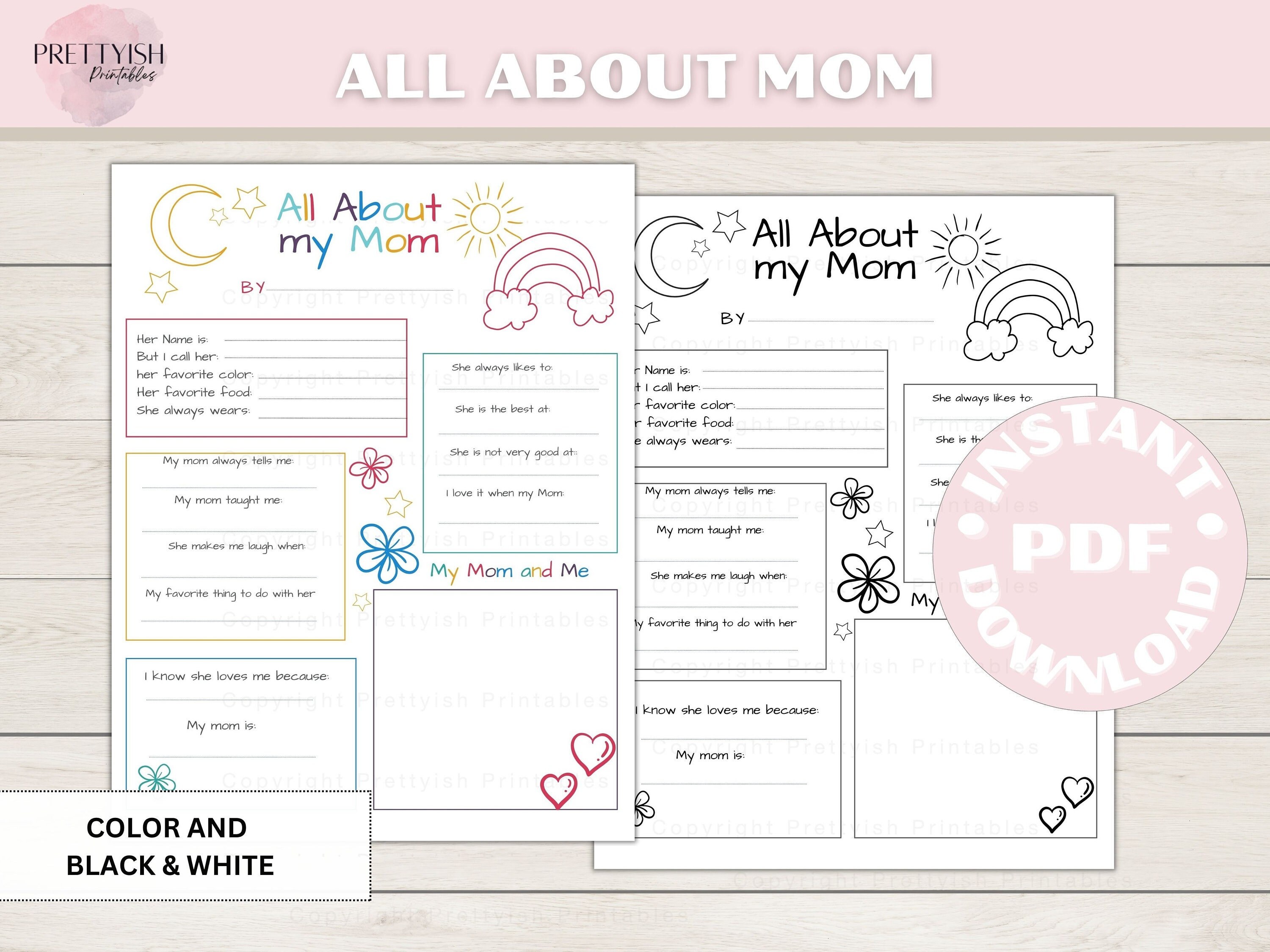 Mother's Day Mom Printable, All About Mom Printable, Personalized Gift ...