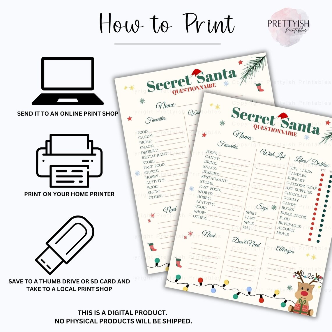 Editable Secret Santa Questionnaire Template Work, Office, Family Gift ...