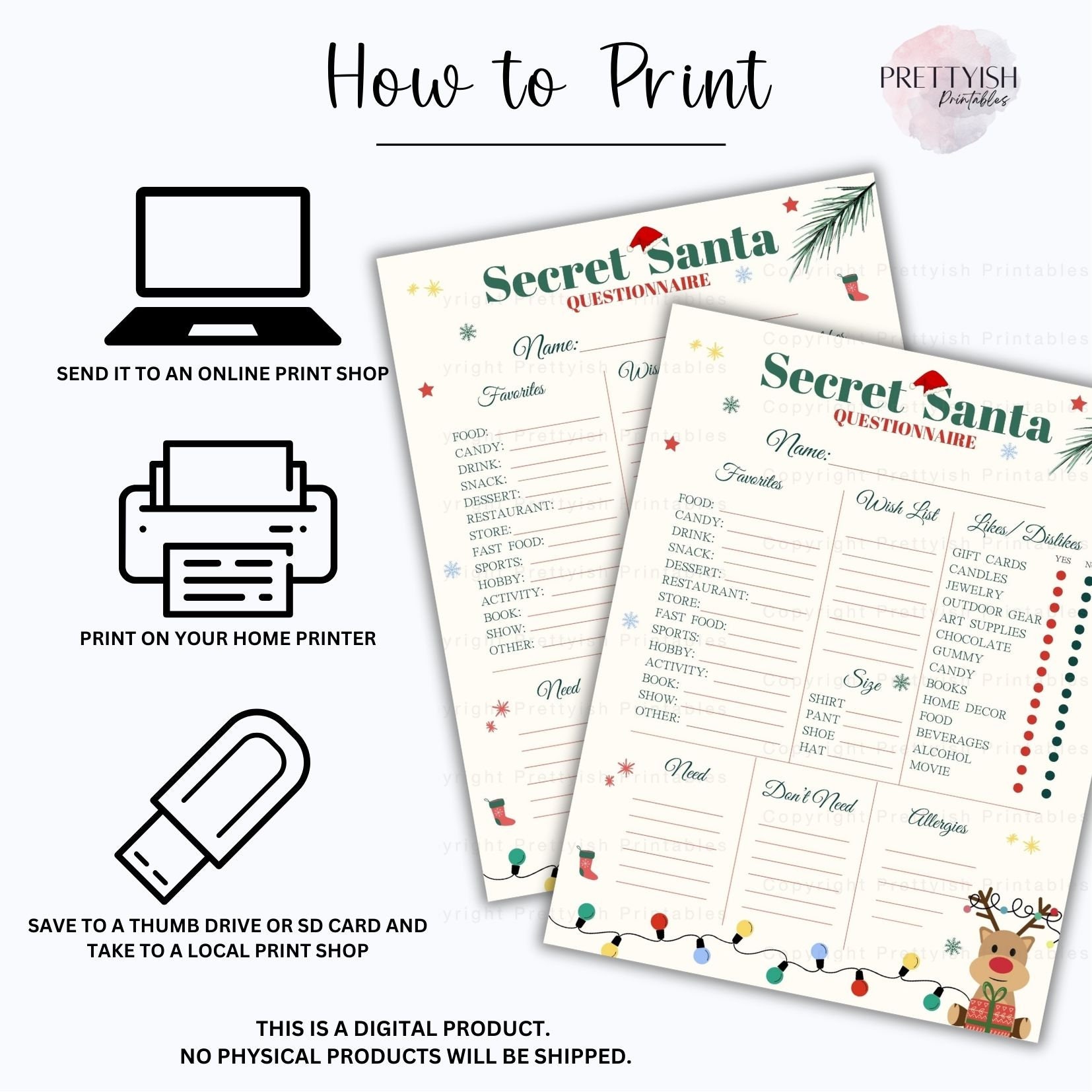 Editable Secret Santa Questionnaire Template Work, Office, Family Gift ...