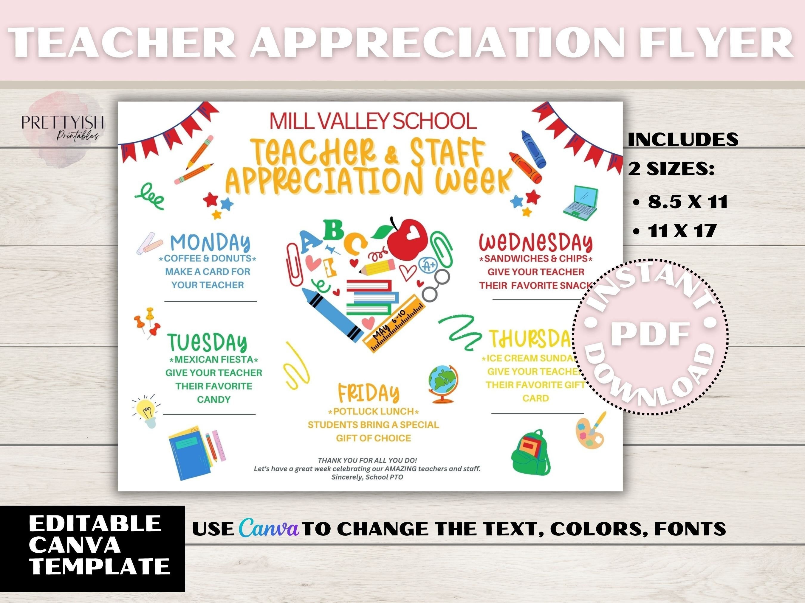 Editable Teacher and Staff Appreciation Week Printables, Printable for ...