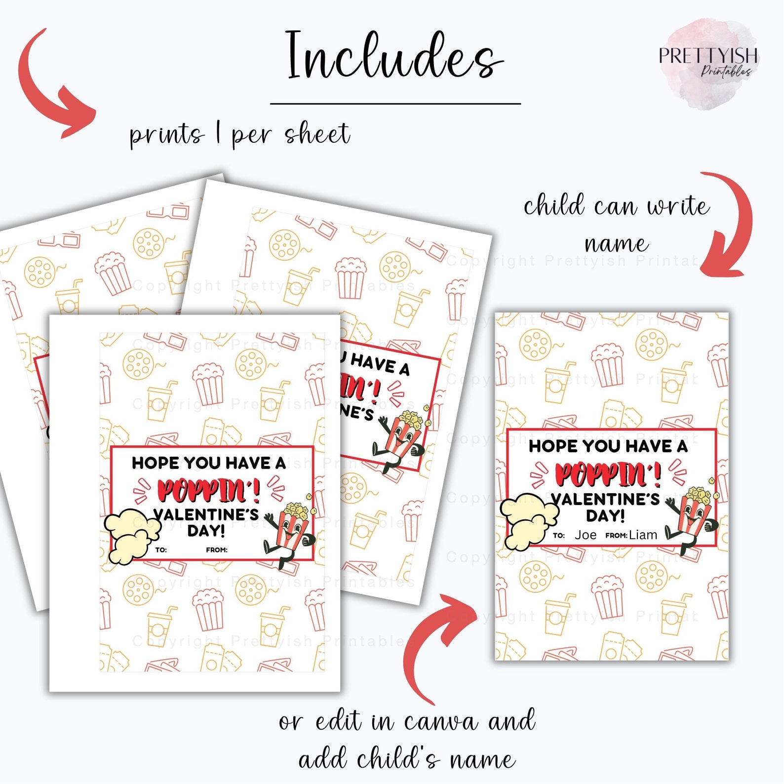 Popcorn Valentine Printable, Printable Valentine Cards, Kids Valentine ...