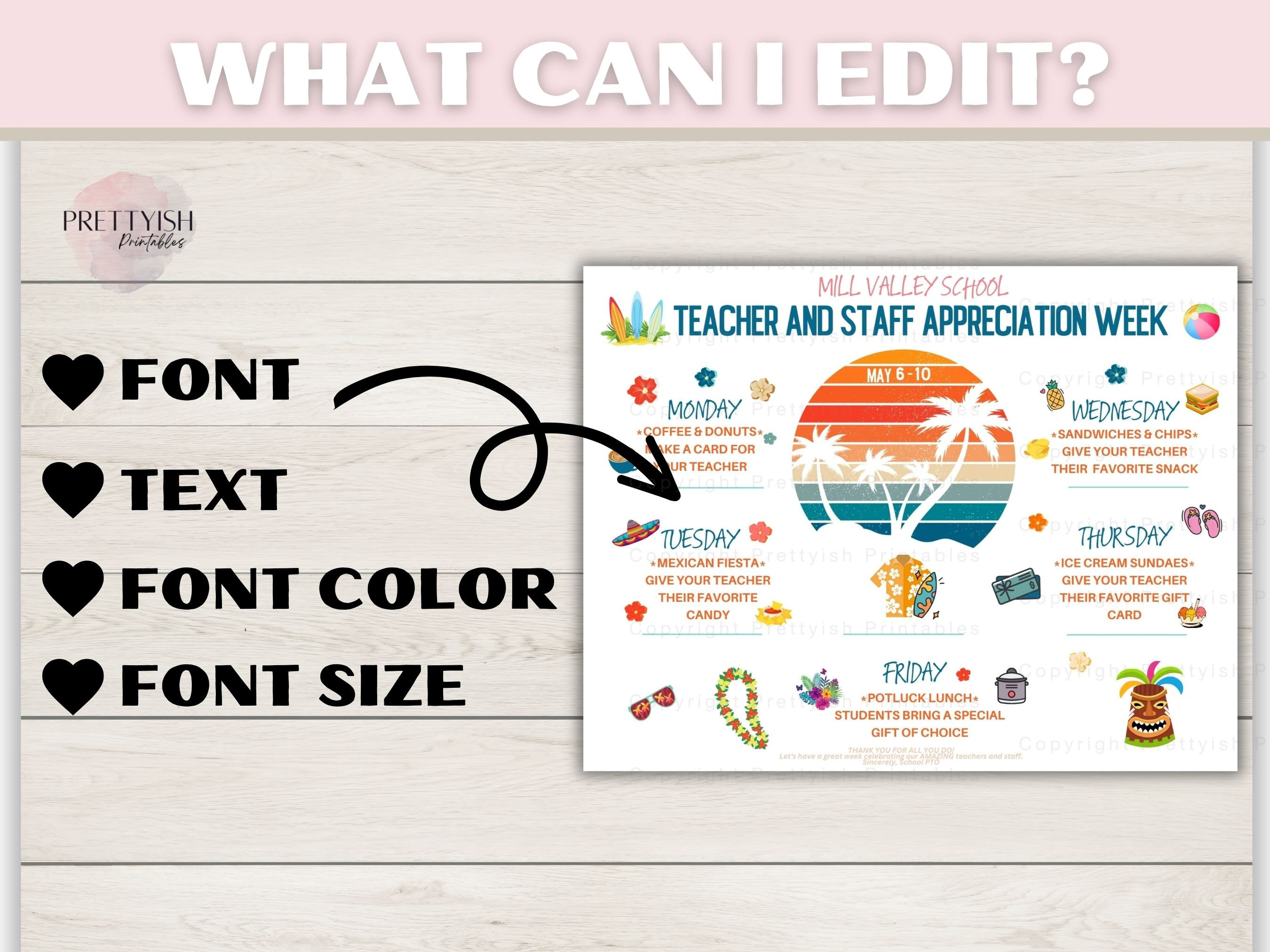 Editable Teacher and Staff Appreciation Week Printables, Printable for ...