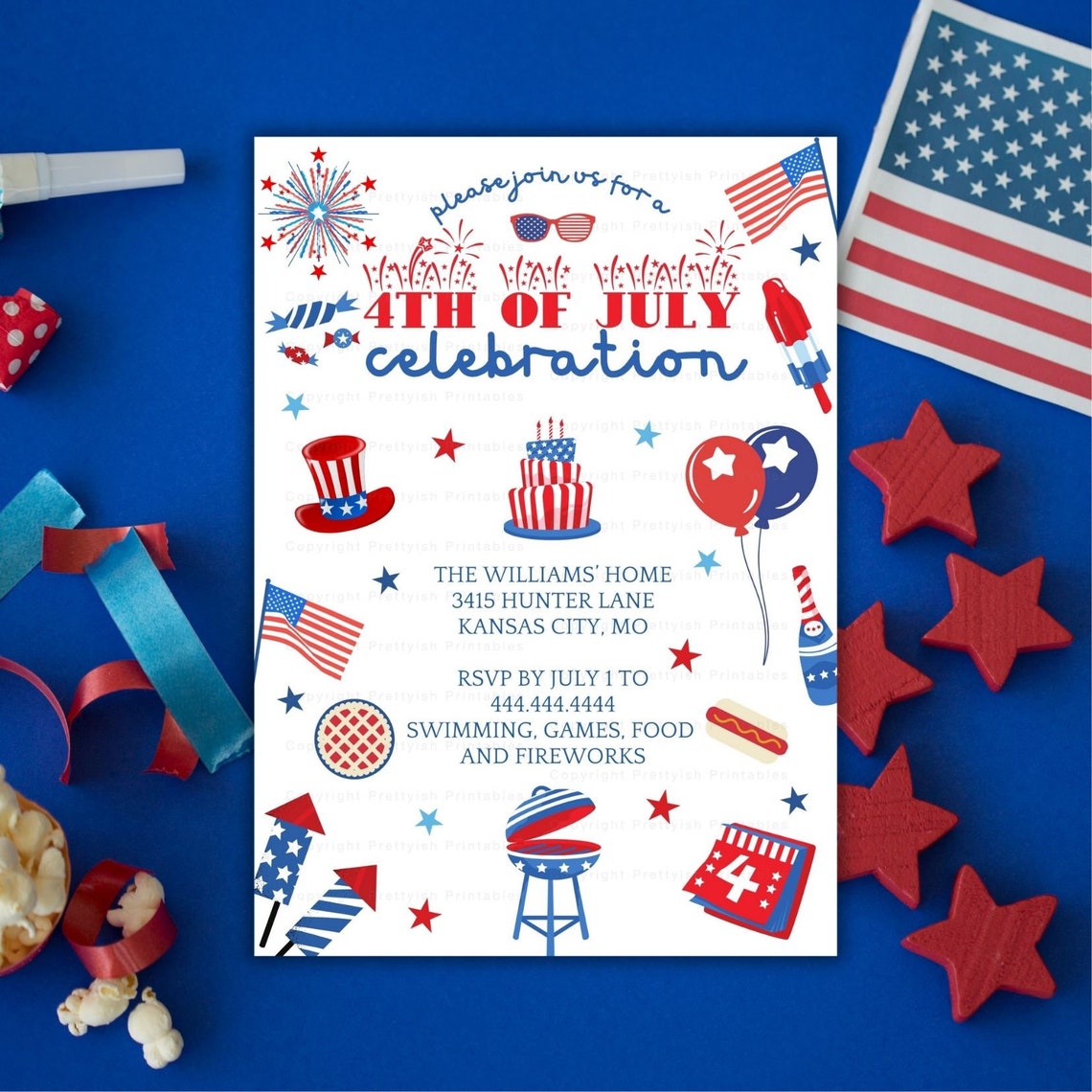 EDITABLE 4th of July Invitation, 4th of July BBQ Invitation, Editable ...