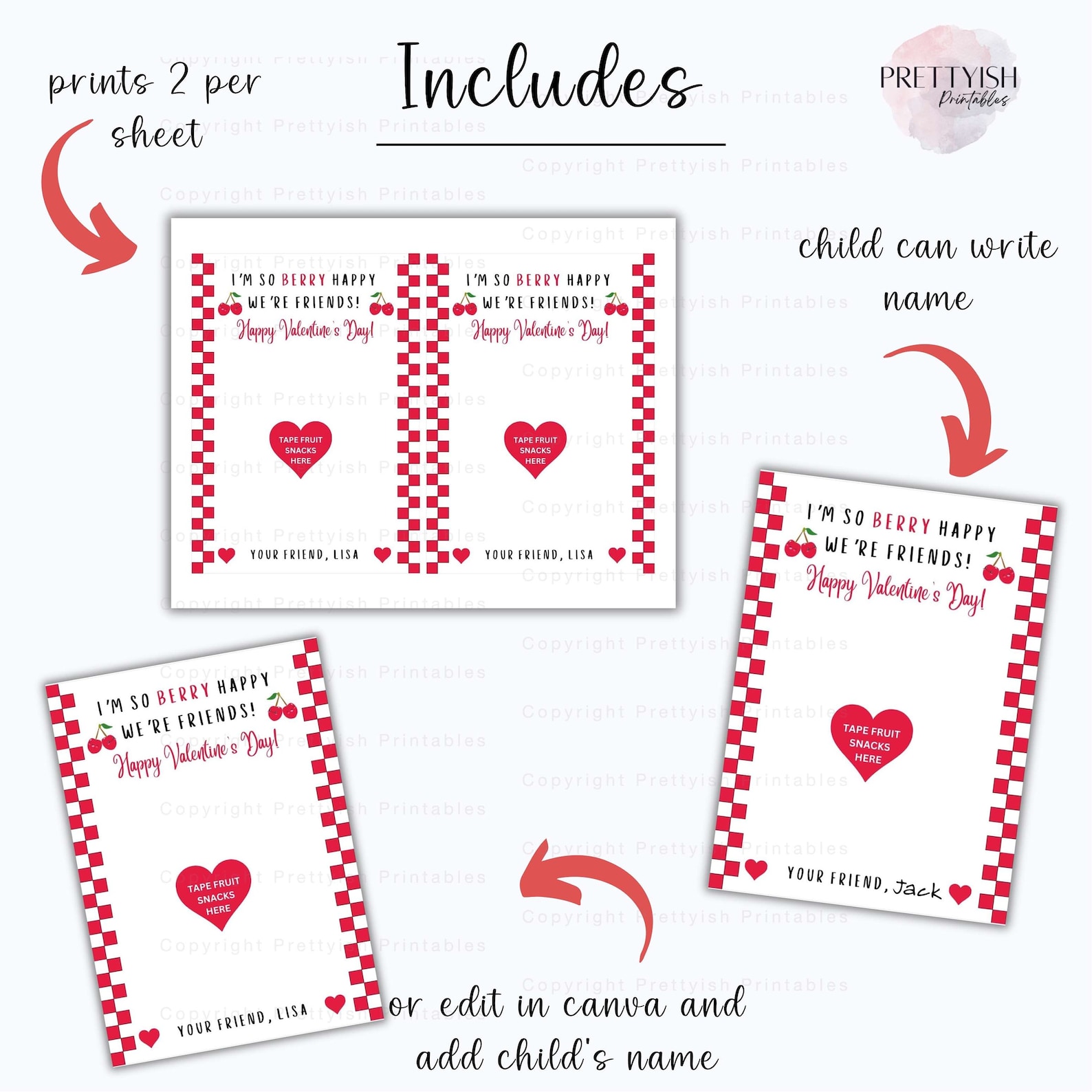 Classroom Valentines Printable, Fruit Snack Valentine Card, Kids ...