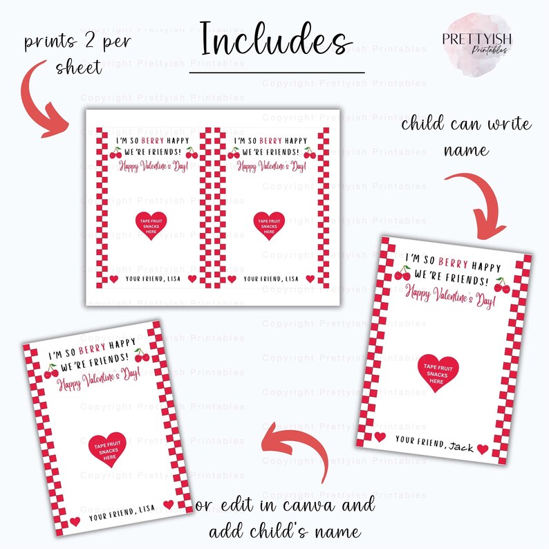 Classroom Valentines Printable, Fruit Snack Valentine Card, Kids ...
