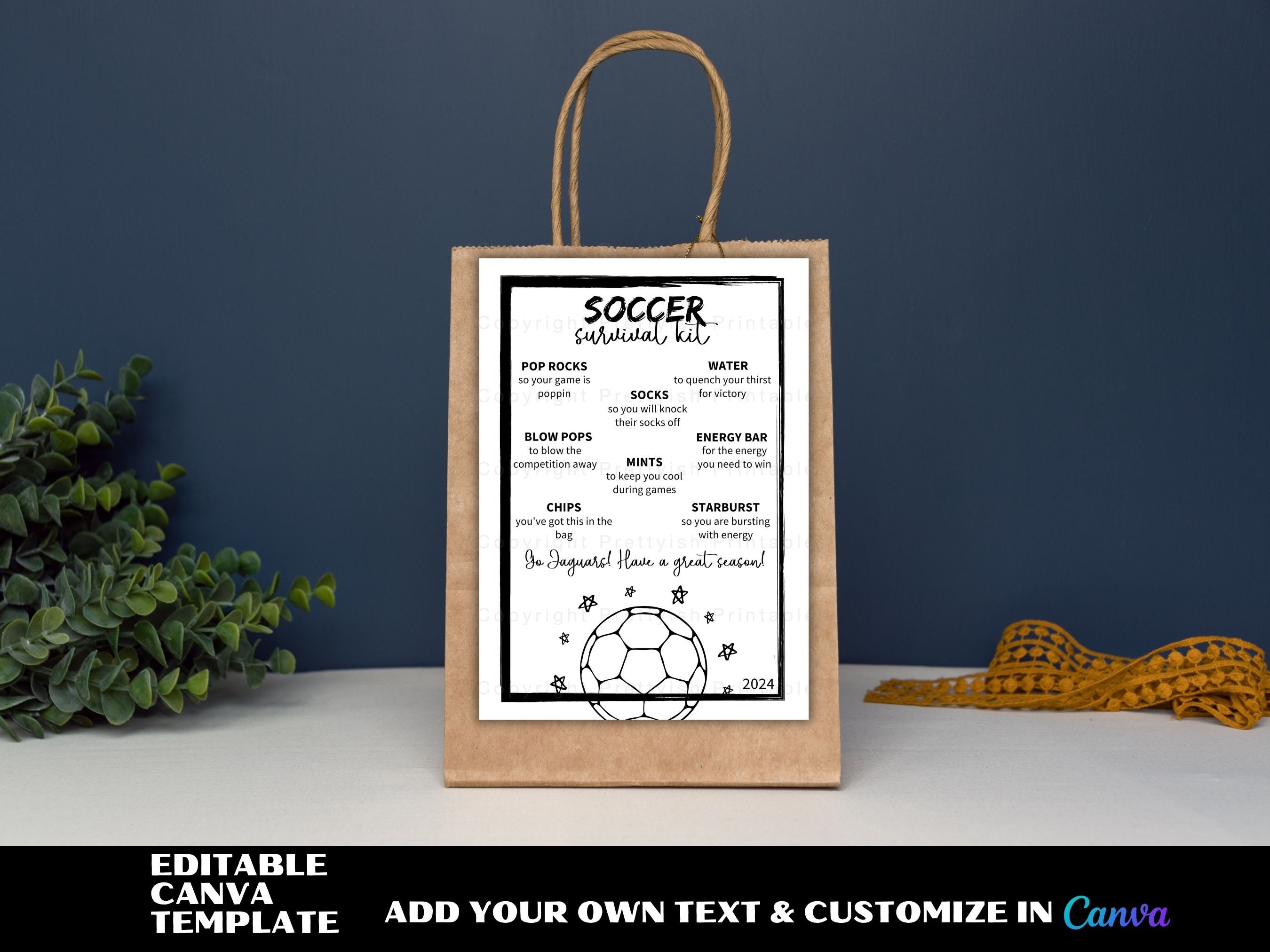 Soccer Survival Kit Printable, Gift Bag Printable, Printable Soccer ...