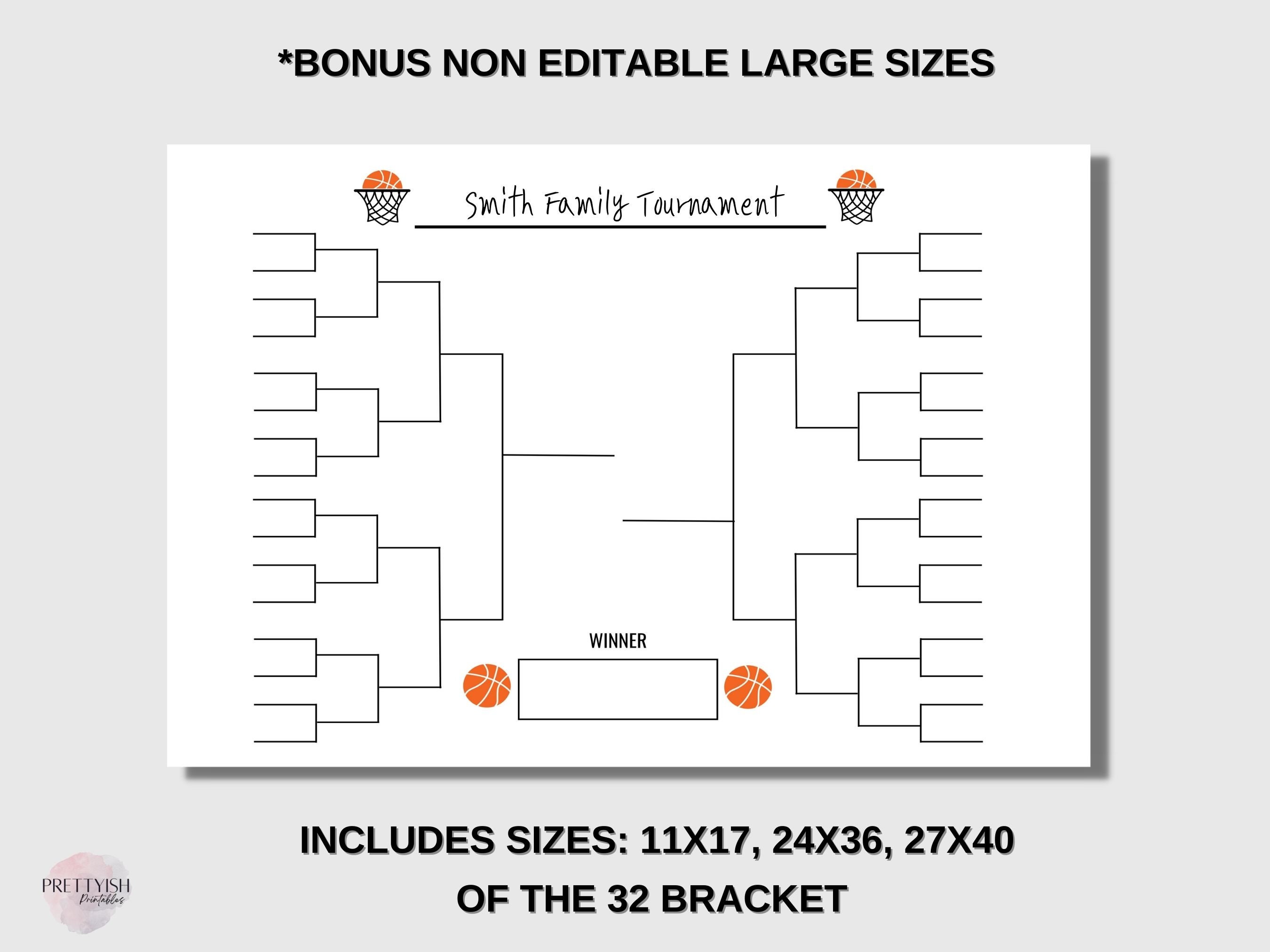 Basketball Sports Bracket Template Tournament Bracket Editable Bracket ...