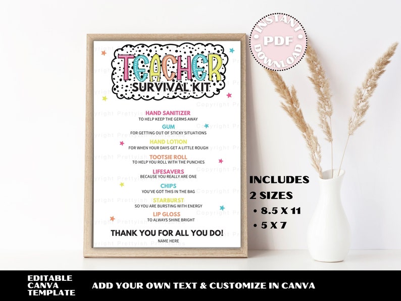 Teacher Survival Kit Printable Gift Tag, Back to School Survival Kit ...