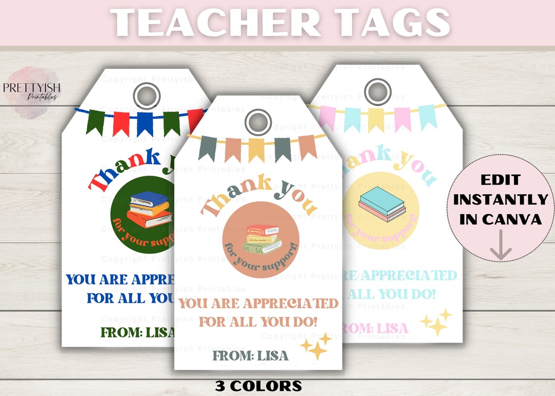 Teacher Appreciation Tag Personalized, Editable Teacher Gift Tag ...