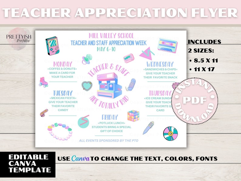 Editable 90s Theme Teacher and Staff Appreciation Week Flyer, Printable ...
