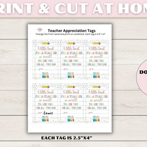 Teacher Sweet Treat Tag, Teacher Appreciation Thank You Tags, Teacher ...
