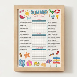 Printable Summer Calendar Poster, Summer Activities Calendar, Bucket ...
