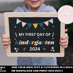 First Day of School Sign Printable, First Day Photo Prop, Kindergarten ...