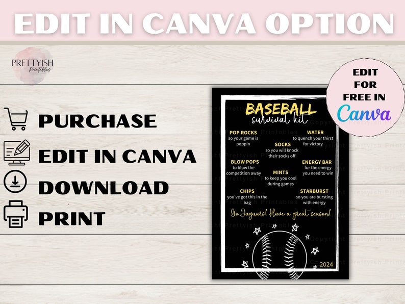 Baseball Survival Kit Printable, Gift Bag Printable, Printable Baseball ...