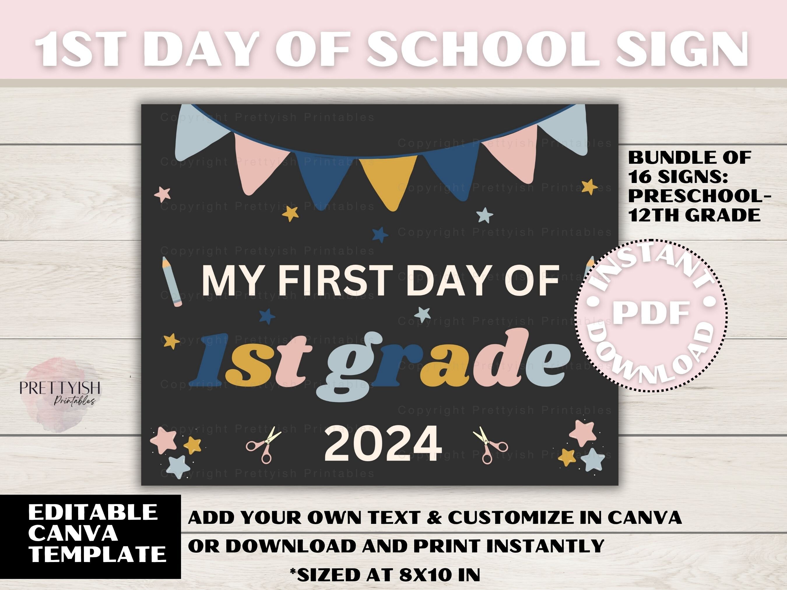 First Day of School Sign Printable, First Day Photo Prop, Kindergarten ...