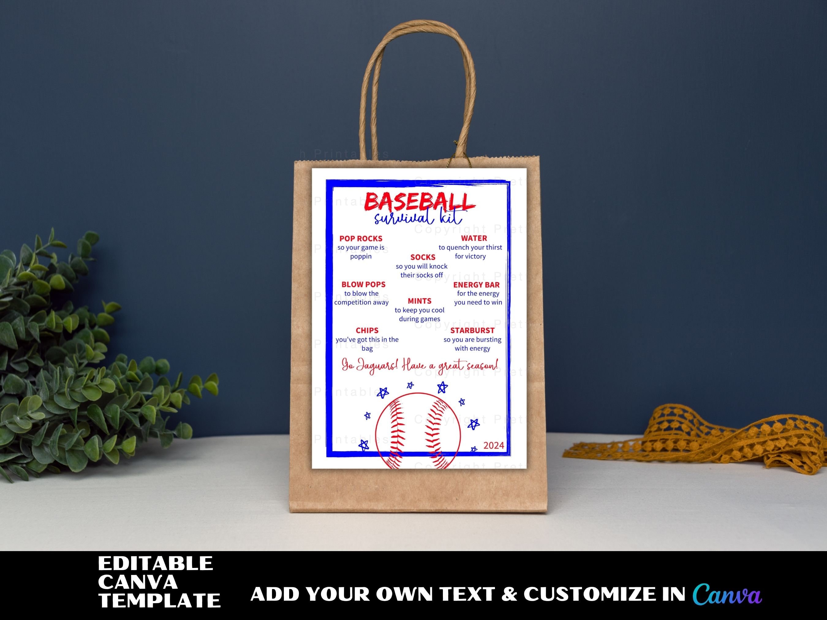 Baseball Survival Kit Printable, Gift Bag Printable, Printable Baseball ...