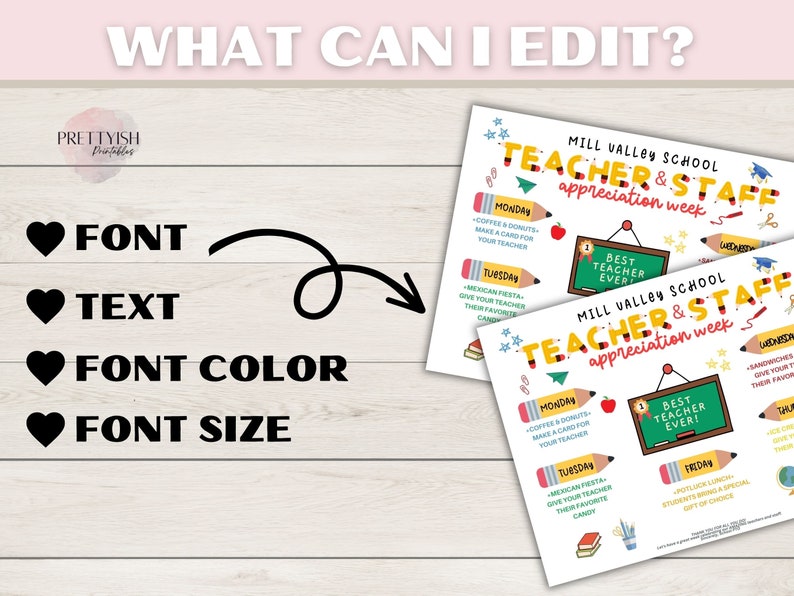 Editable Teacher and Staff Appreciation Week Printables, Printable for ...