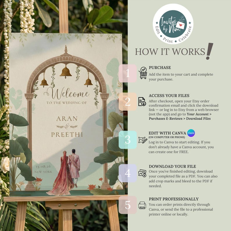 Royal Indian Wedding Sign, Walima Welcome Poster, Mughal Garden ...