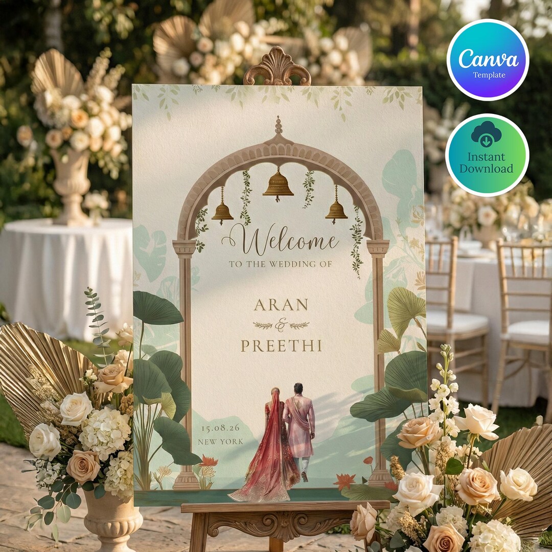 Royal Indian Wedding Sign, Walima Welcome Poster, Mughal Garden ...