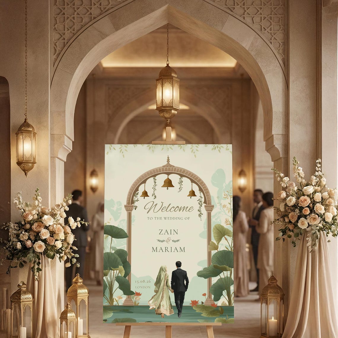 Royal Indian Wedding Sign, Walima Welcome Poster, Mughal Garden ...