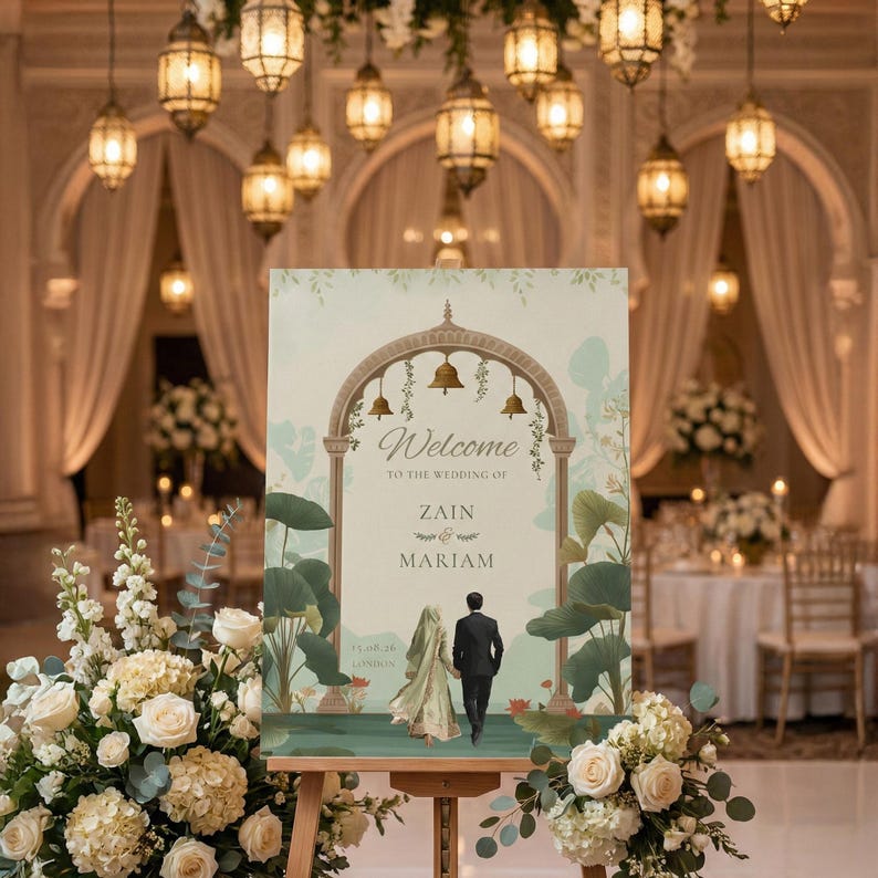 Royal Indian Wedding Sign, Walima Welcome Poster, Mughal Garden ...