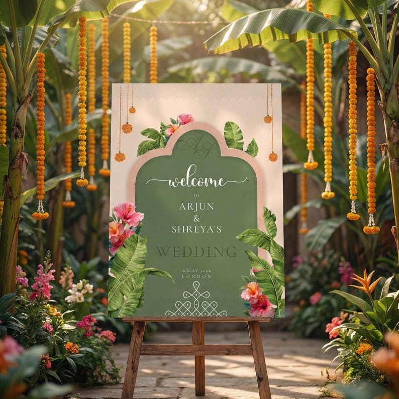Tamil Wedding Welcome Sign Template, South Indian Banana Leaf Decor ...