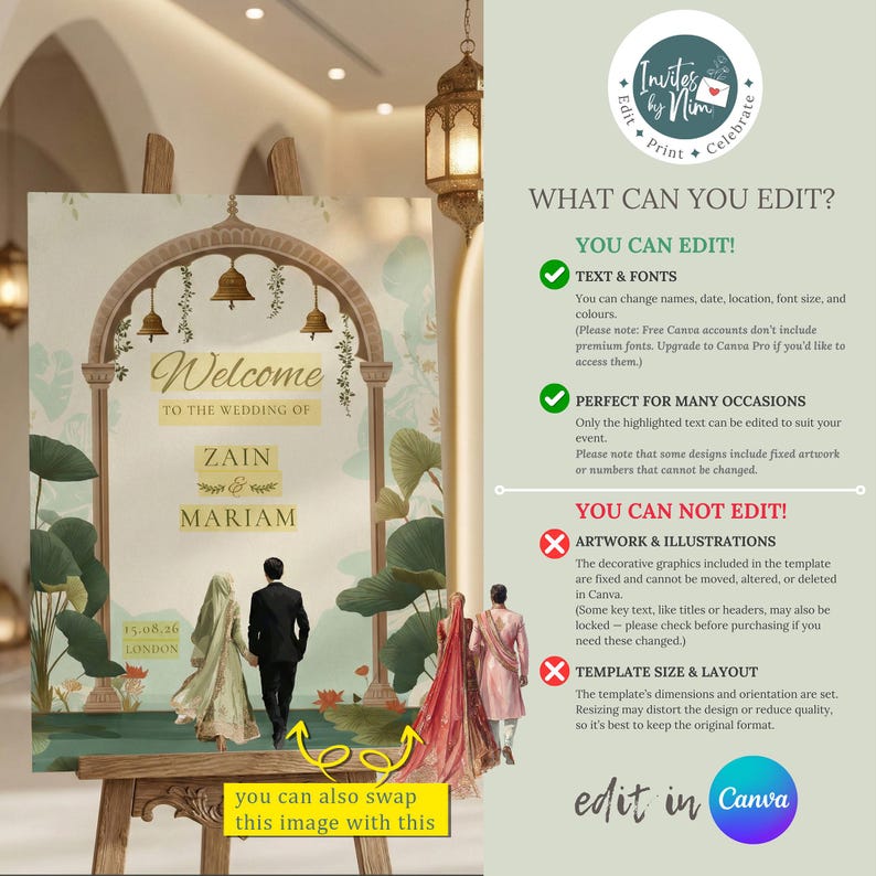 Royal Indian Wedding Sign, Walima Welcome Poster, Mughal Garden ...