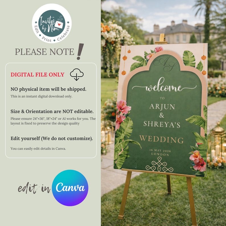 Tamil Wedding Welcome Sign Template, South Indian Banana Leaf Decor ...
