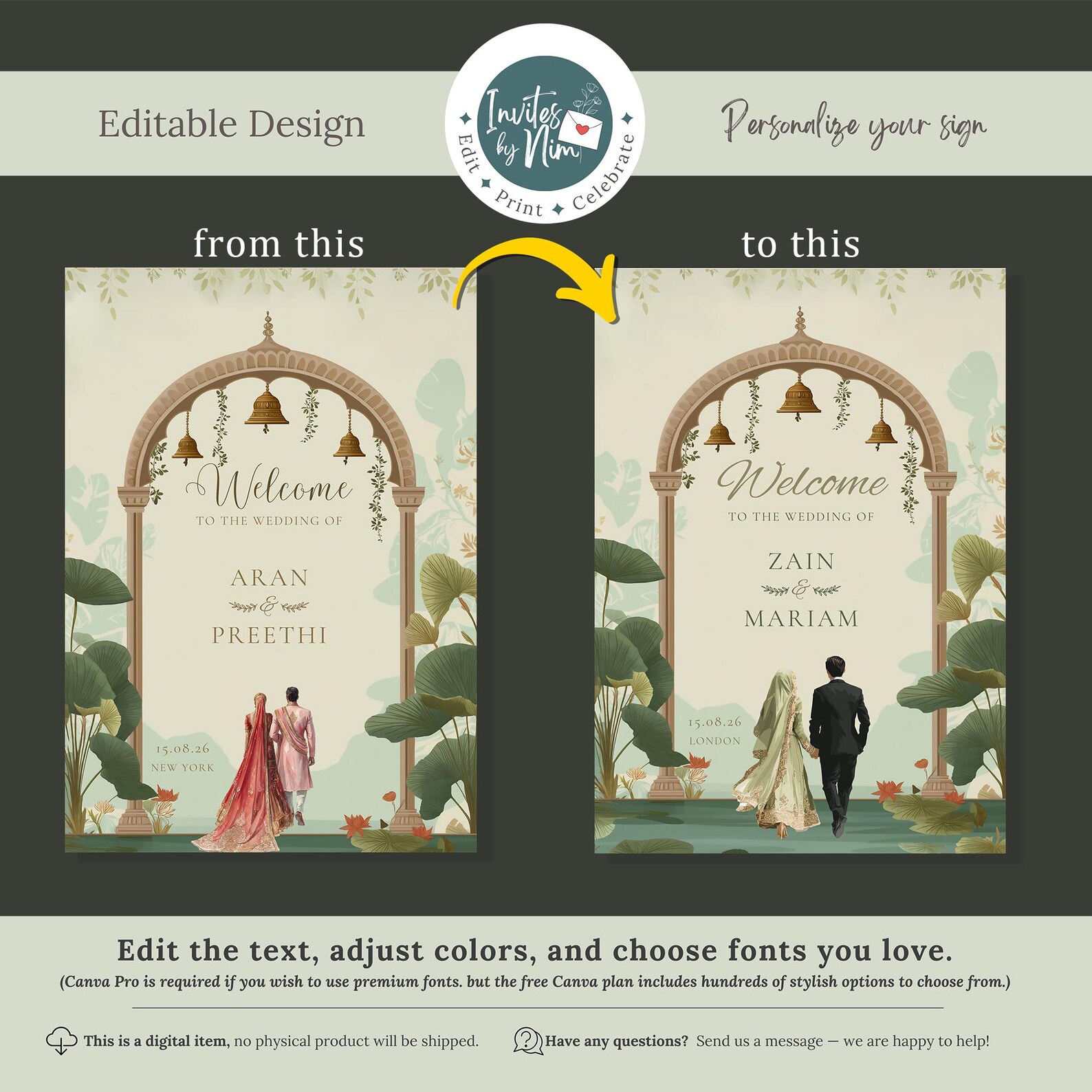 Royal Indian Wedding Sign, Walima Welcome Poster, Mughal Garden ...