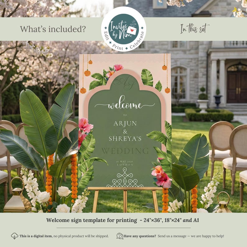 Tamil Wedding Welcome Sign Template, South Indian Banana Leaf Decor ...