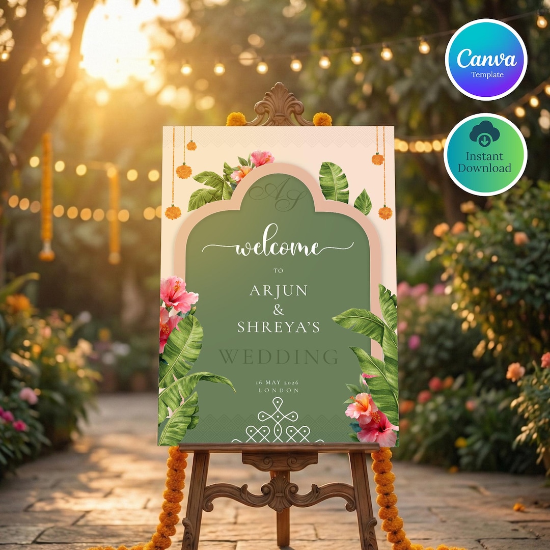 Tamil Wedding Welcome Sign Template, South Indian Banana Leaf Decor ...