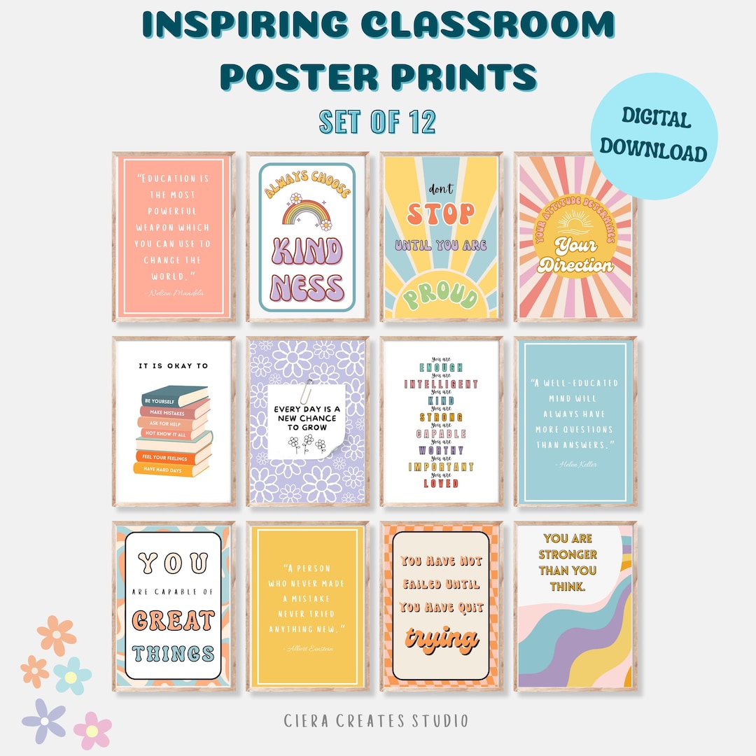 Classroom Posters, Digital Printable PDF, Inspirational Quotes, School ...