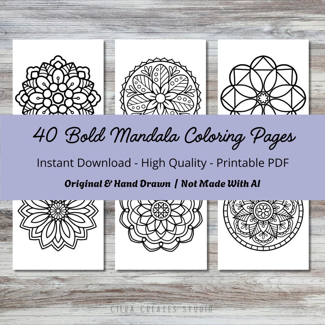 40 Bold Mandala Coloring Pages, Printable Adult Coloring Book, INSTANT ...