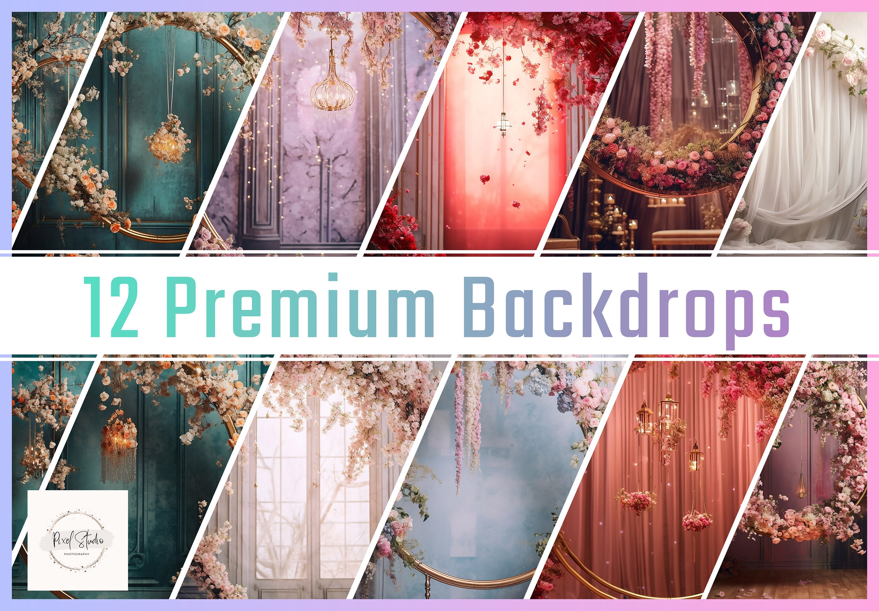 Maternity Digital Backdrop Bundle, Maternity Backdrop, Hanging Floral ...