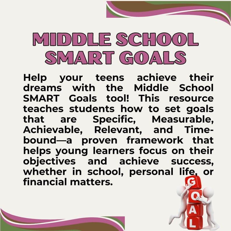Middle School SMART Goals Worksheet | Goal Setting Printable PDF - Etsy