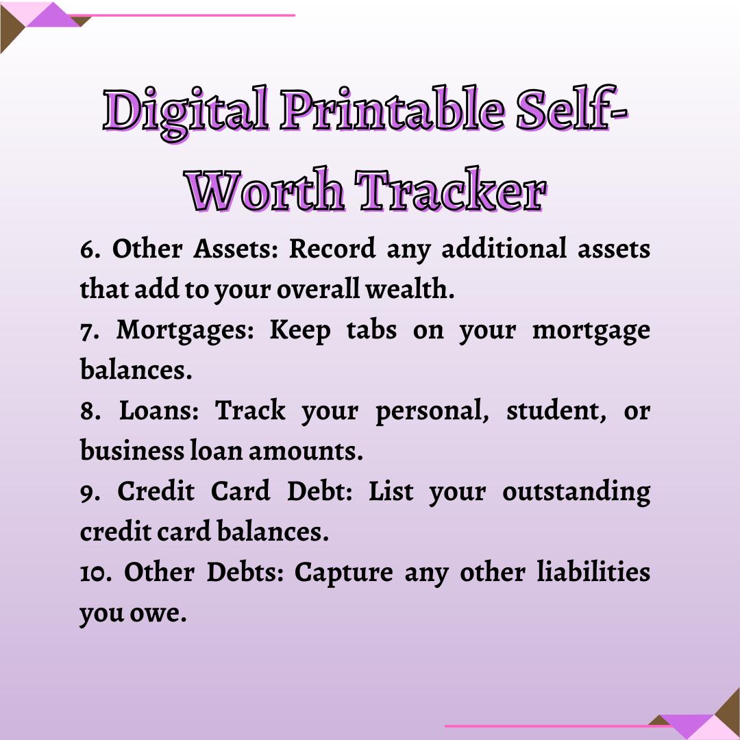 Self-worth Calculator Digital Printable Build Wealth Tracker Financial ...