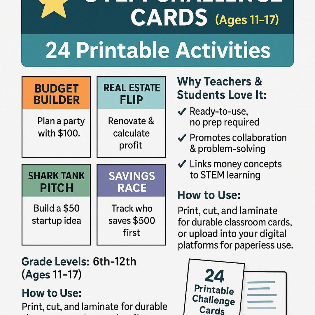 STEM Challenge Cards | Ages 11 17 Printable PDF - Etsy