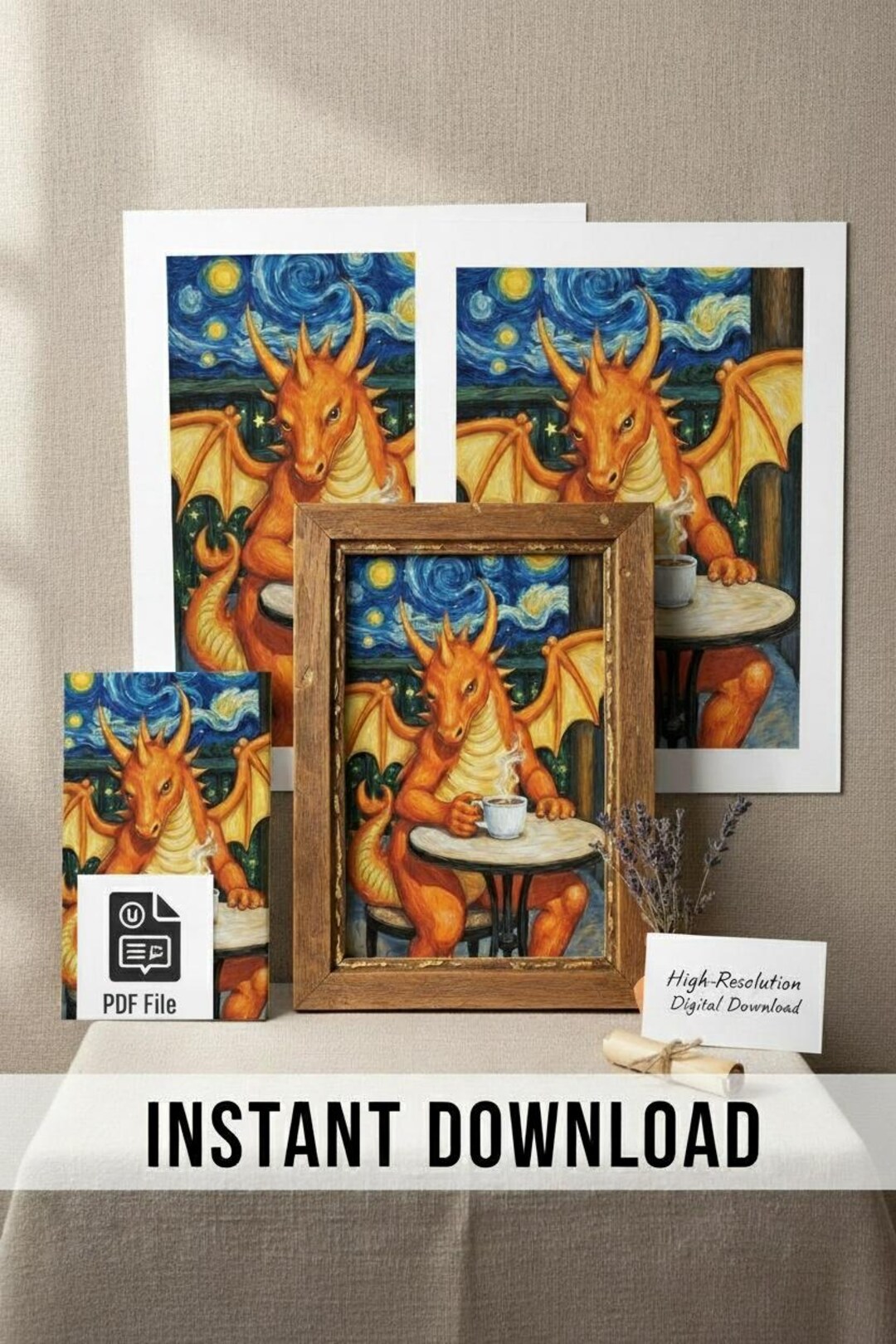 Dragon Coffee Print: Van Gogh Starry Night Inspired Art (digital ...