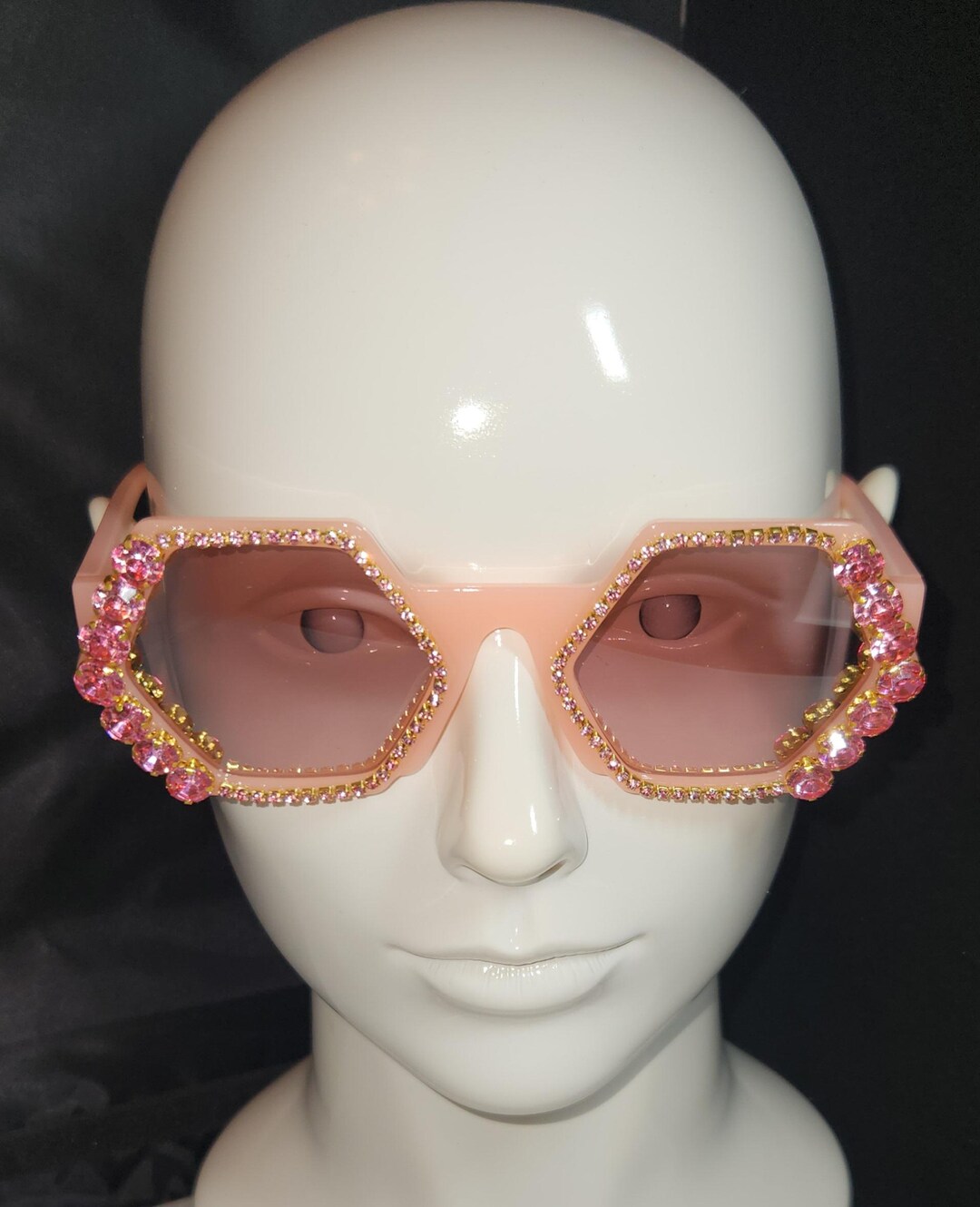 Light Pink Rhinestones Round Sunglasses - Etsy