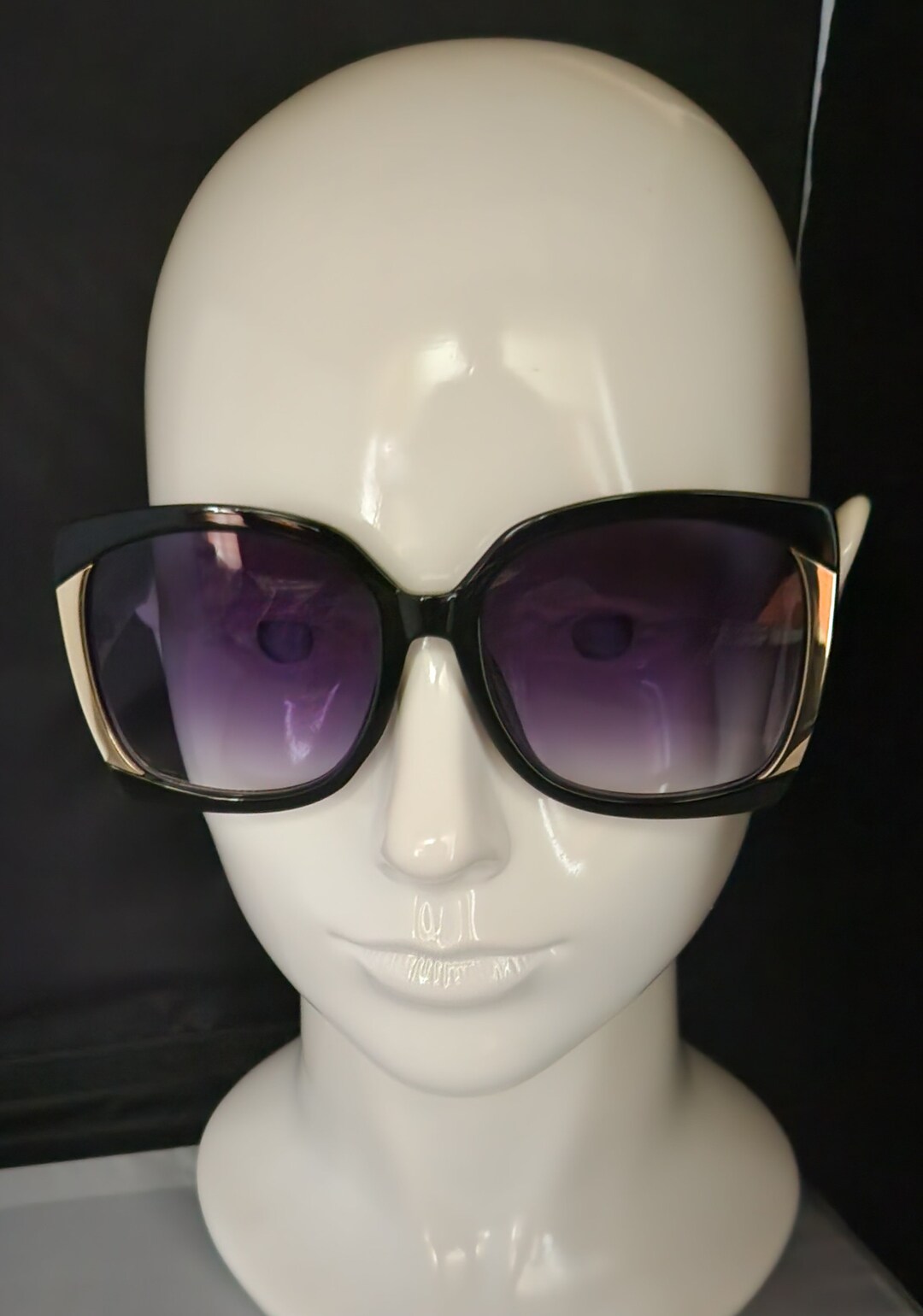 Black With Gold Trim Square Sunglasses - Etsy