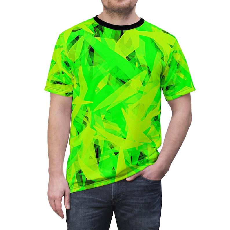 Shattered Glass - Neon Green Unisex Cut & Sew T-shirt - Unique Custom ...