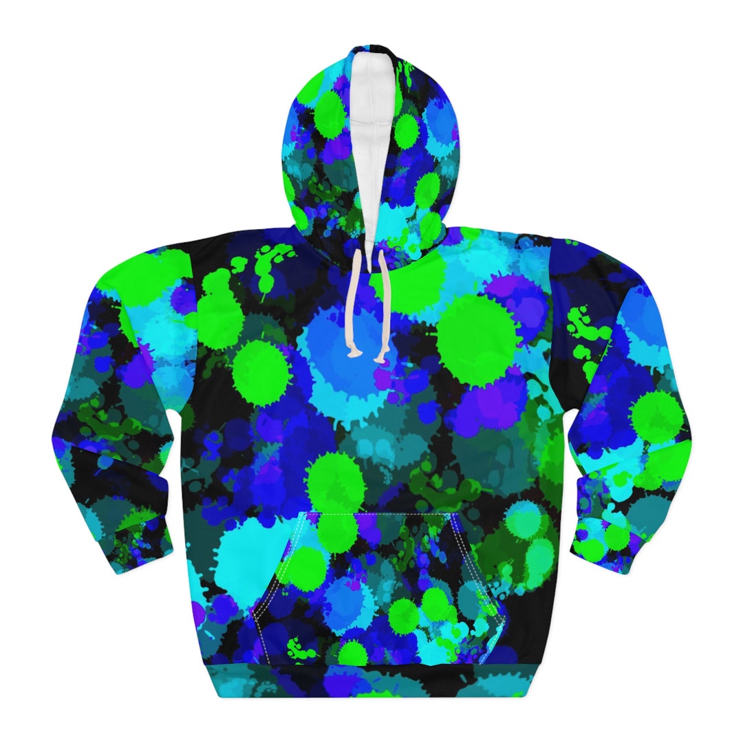Paintball - Neon Blue/teal/green Splatter Paint Unisex Pullover Hoodie ...