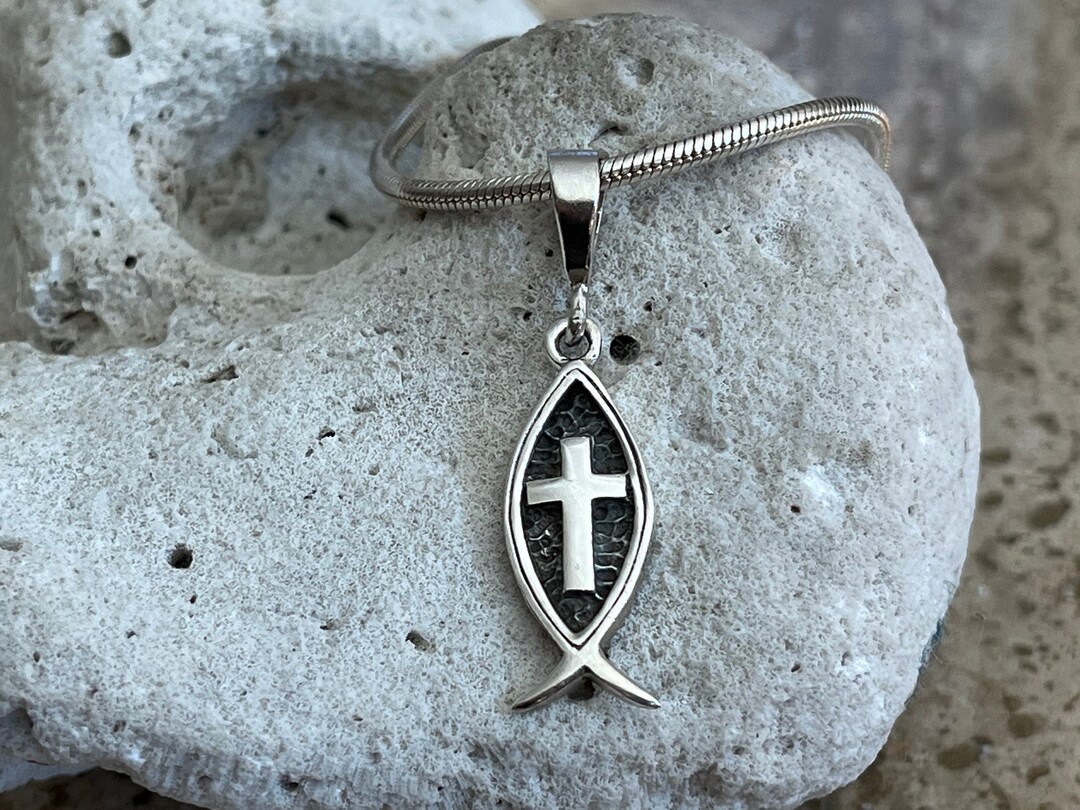 Vintage Sterling Silver Cross Ichthus Fish Pendant and Chain, Italy - Etsy