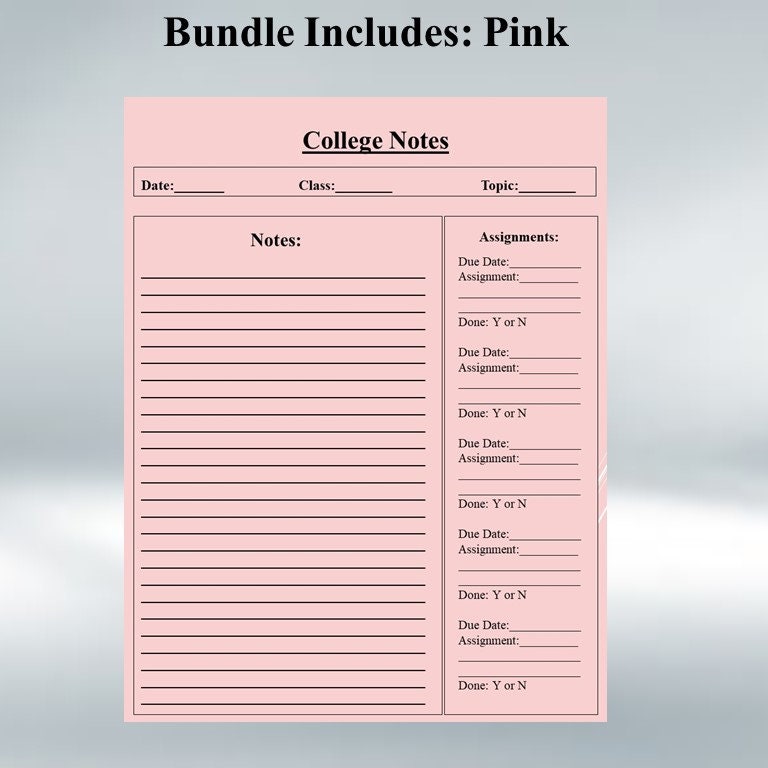 Digital College Notes Template Letter Size8.5x11: Multi-color, College ...