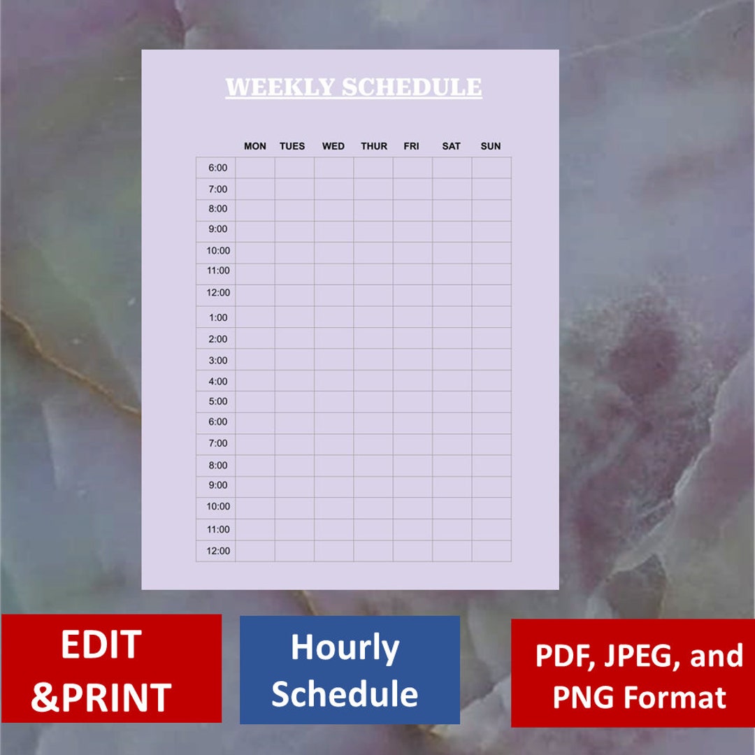 Editable Hourly Weekly Planner Printable Hourly Schedule - Etsy