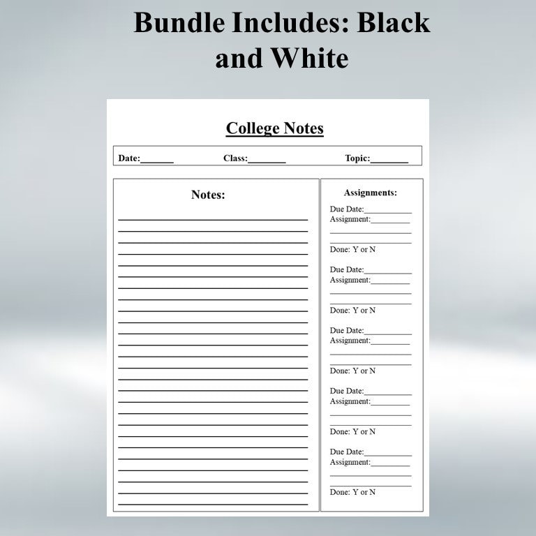 Digital College Notes Template Letter Size8.5x11: Multi-color, College ...