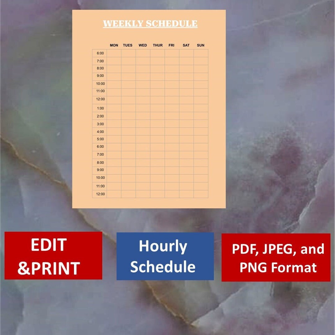 Editable Hourly Weekly Planner Printable, Hourly Schedule Printable ...